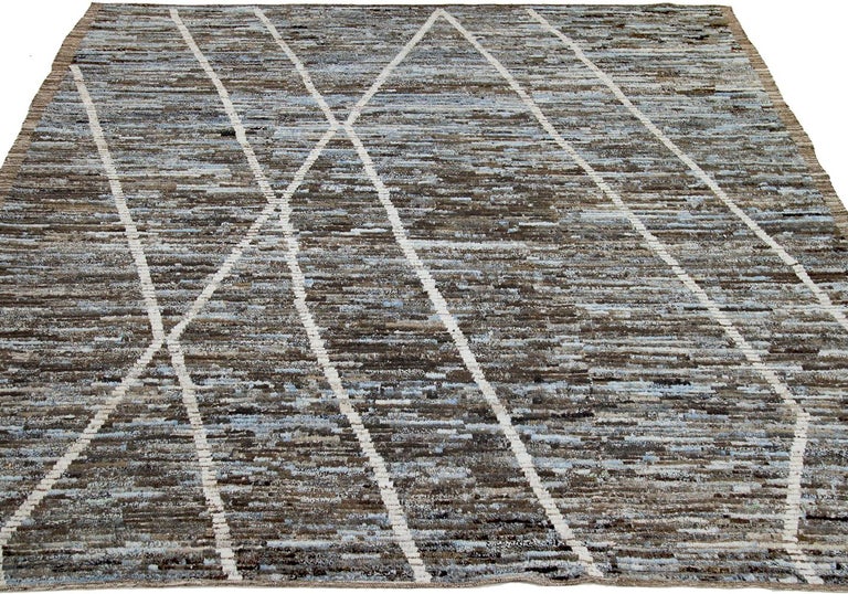 Nazmiyal Collection Grey Modern Moroccan Style Rug. 9 ft 4 in x 11 ft 2 ...