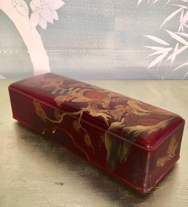 Brown and Red Lacquer Letter Box at 1stDibs