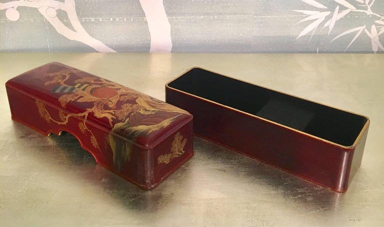 Brown and Red Lacquer Letter Box at 1stDibs