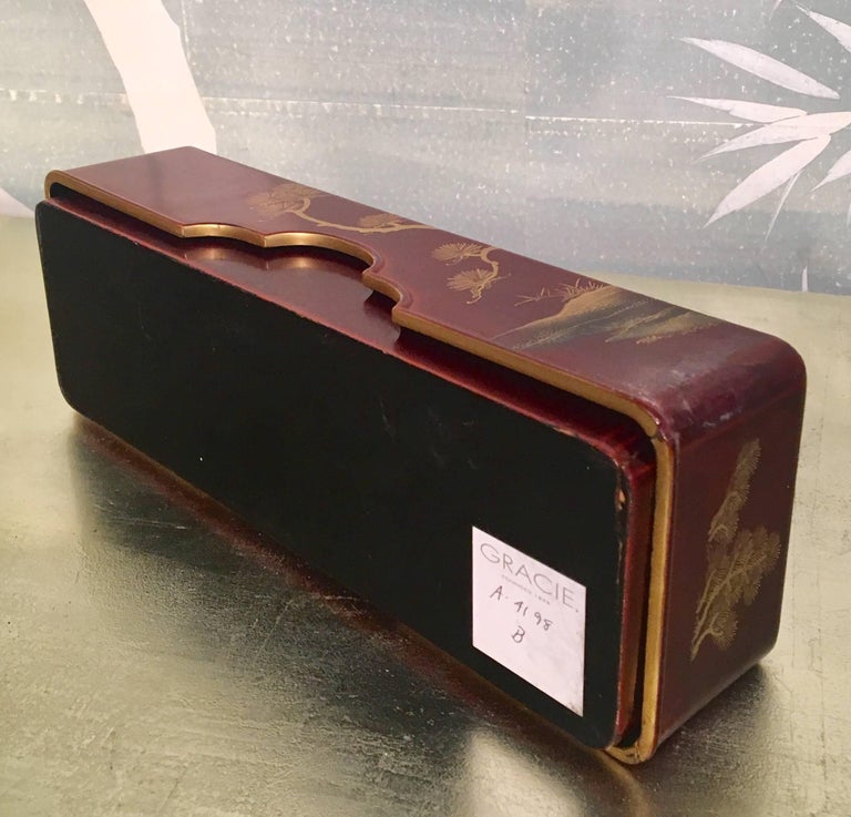 Brown and Red Lacquer Letter Box at 1stDibs