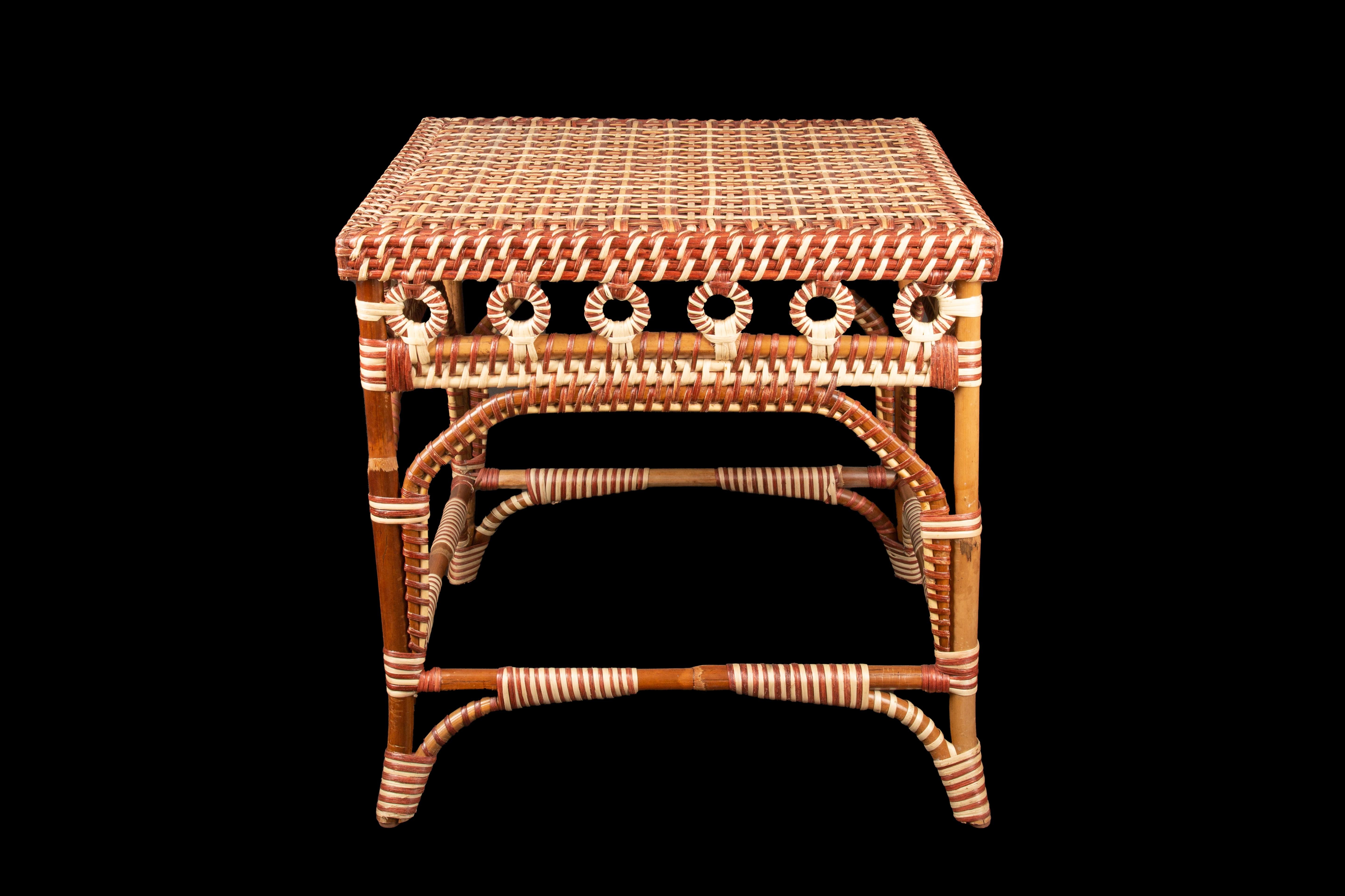 Brown and Tan Rattan Square Side Table For Sale at 1stDibs