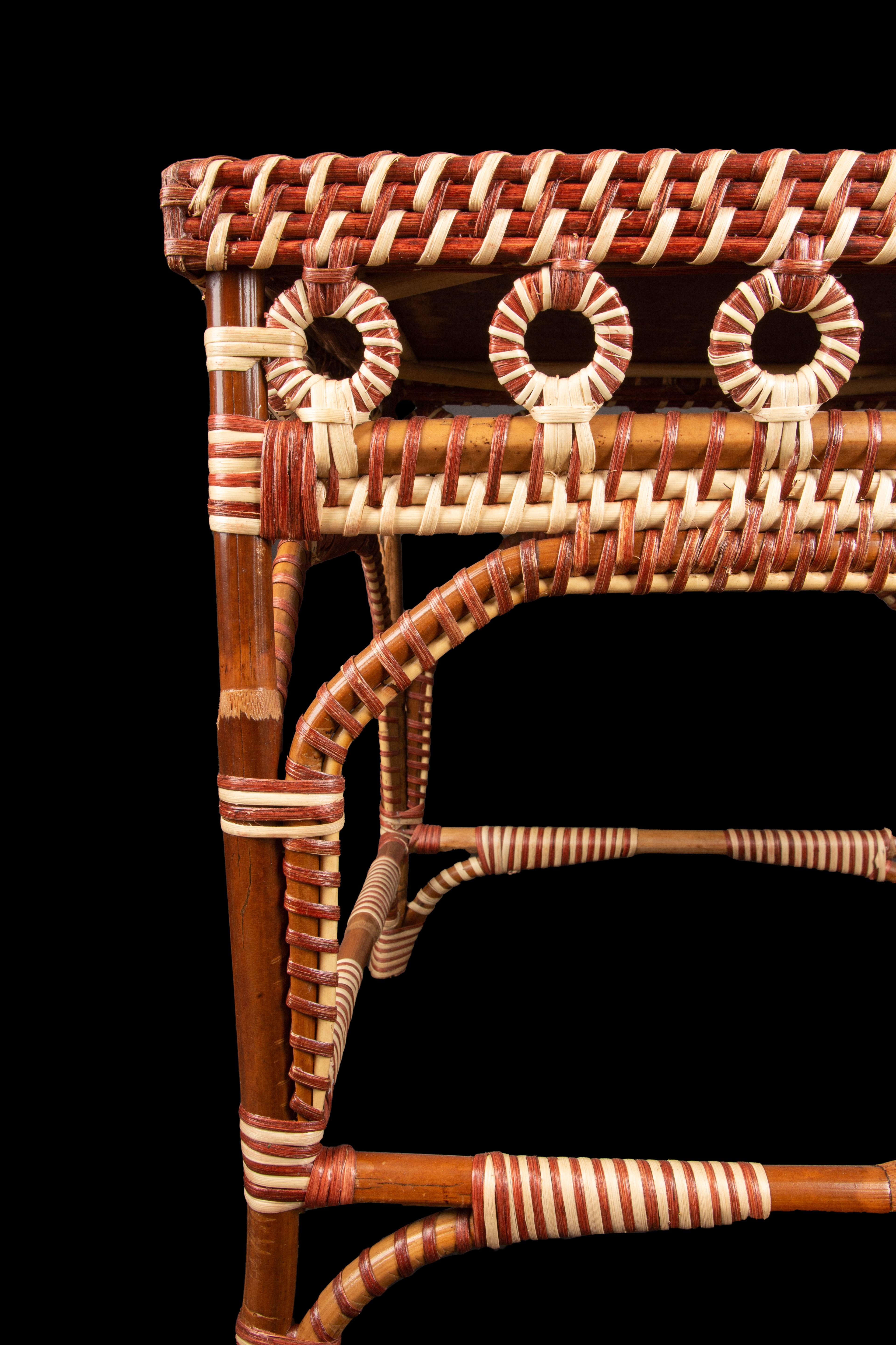 Brown and Tan Rattan Square Side Table For Sale at 1stDibs