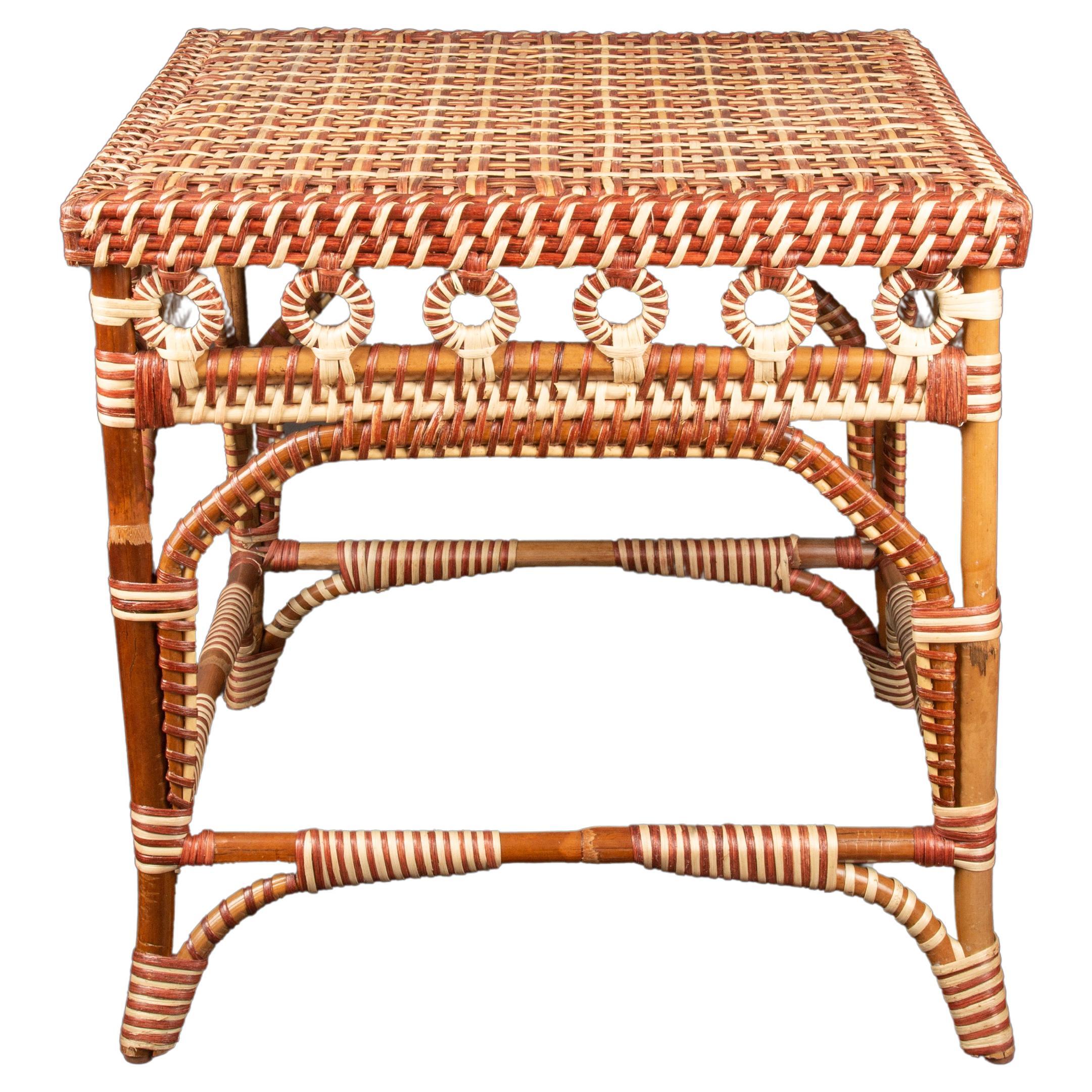 Brown and Tan Rattan Square Side Table For Sale at 1stDibs