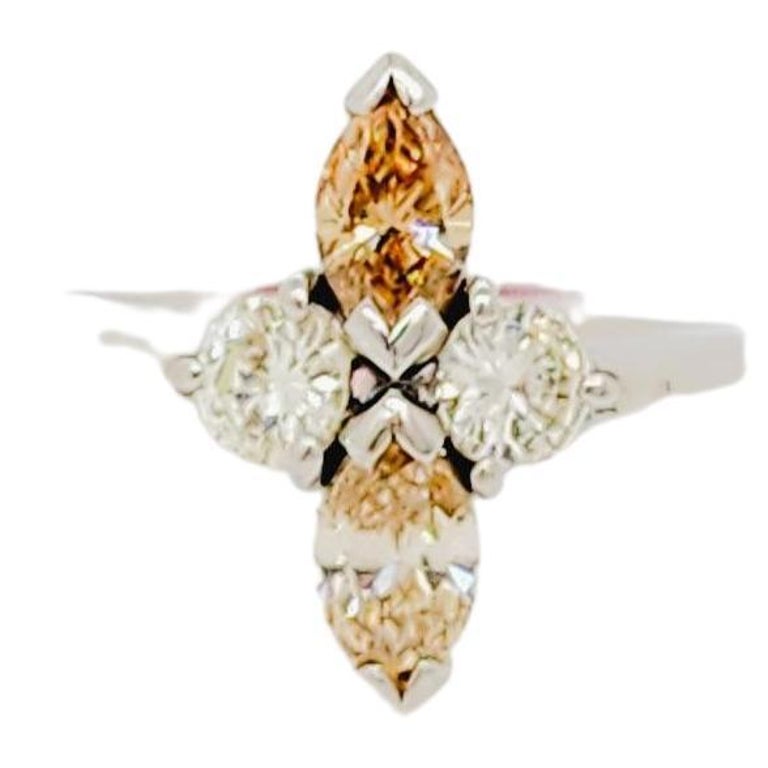 Brown and White Diamond Ring in Platinum For Sale at 1stDibs