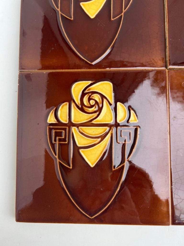 Brown and Yellow Art Nouveau Glazed Relief Tiles by Gilliot, Hemiksem ...