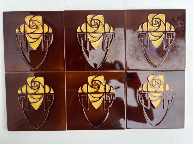 Brown and Yellow Art Nouveau Glazed Relief Tiles by Gilliot, Hemiksem ...