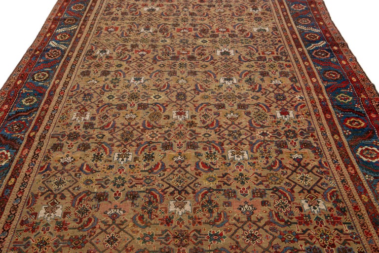 Brown Antique Bakshaish Persian Handmade Wool Rug with Allover Pattern ...