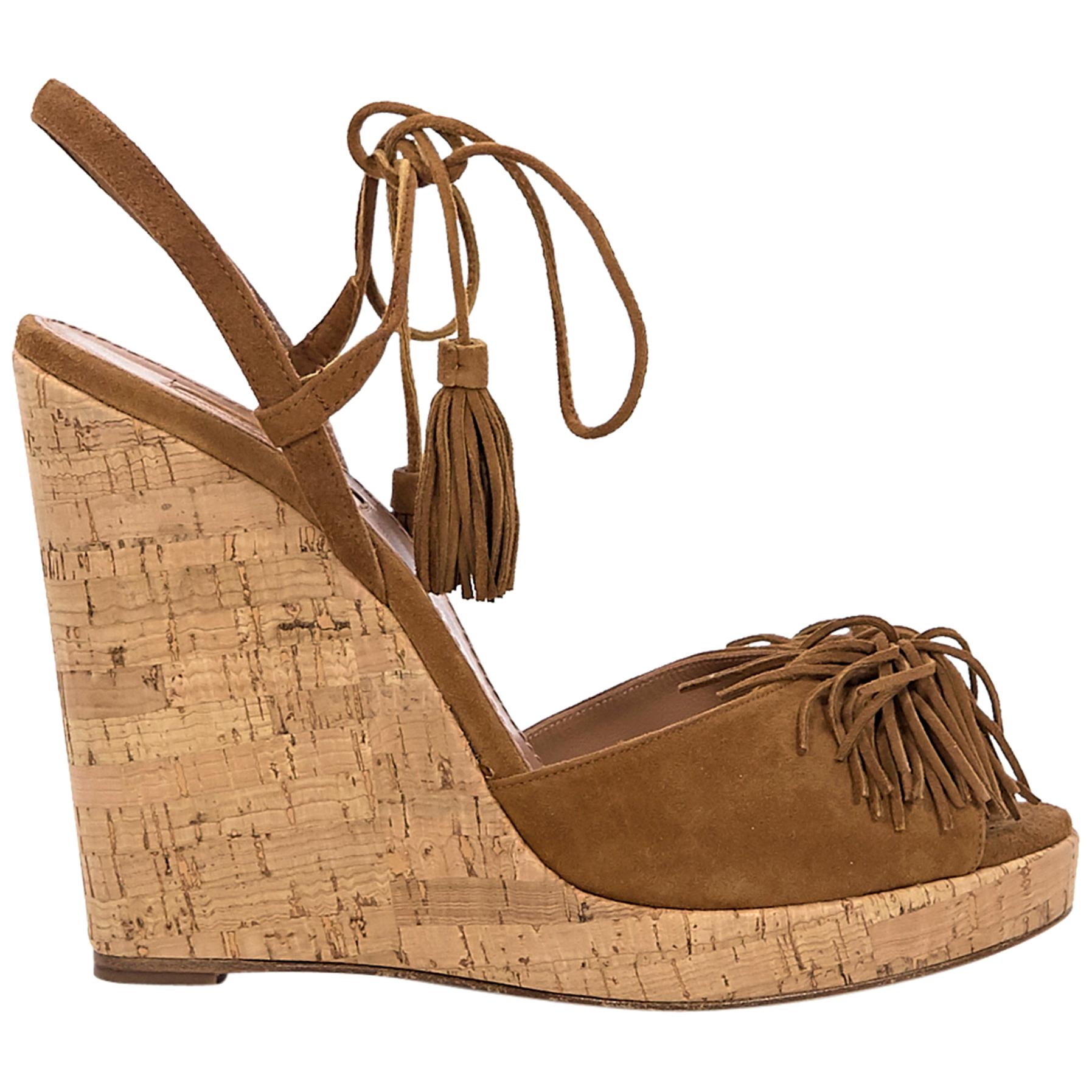 Brown Aquazzura Suede Wedge Sandals at 1stDibs | aquazzura wedge
