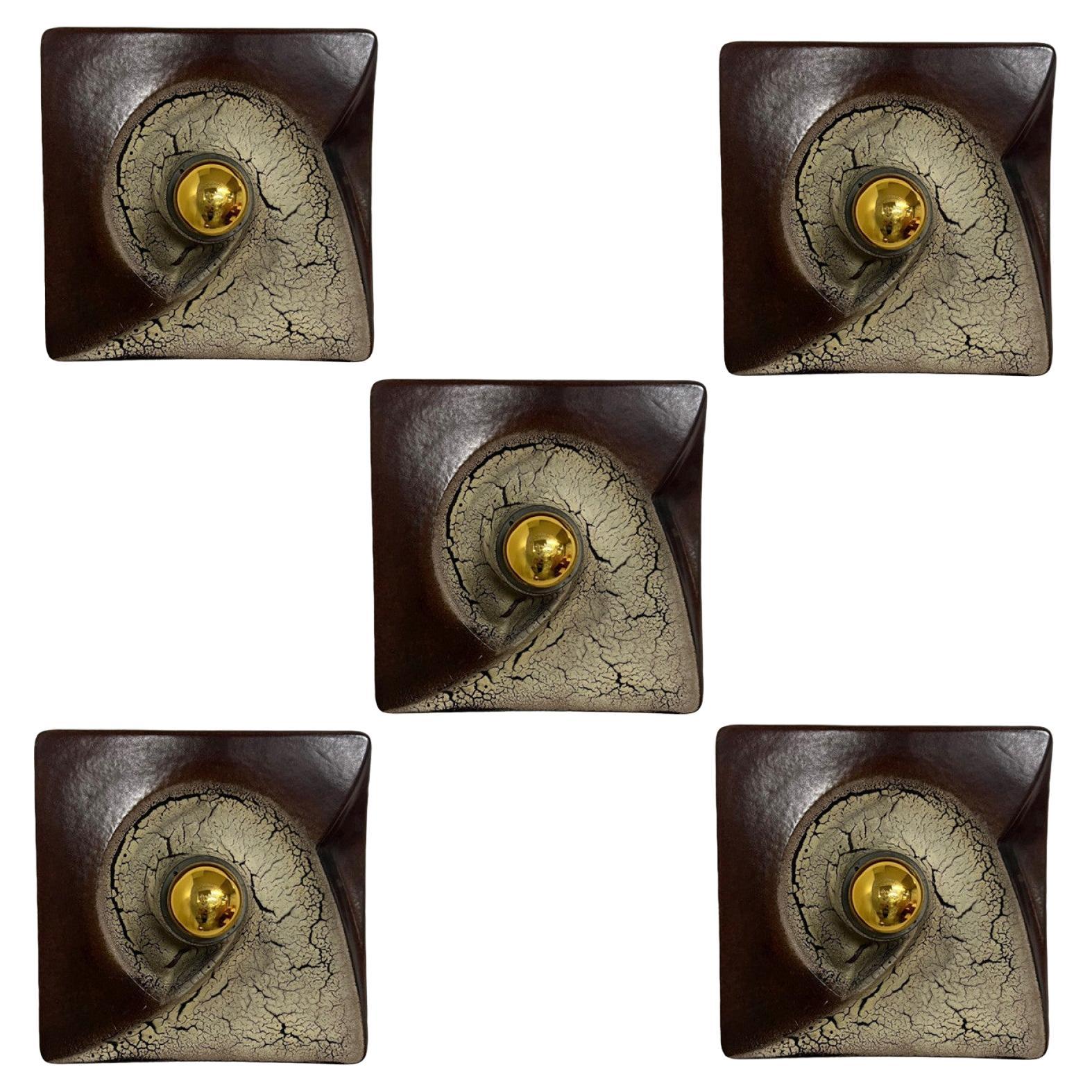 Brown Square Ceramic Wall Lights by Hustadt Keramik, Germany, 1970 For ...