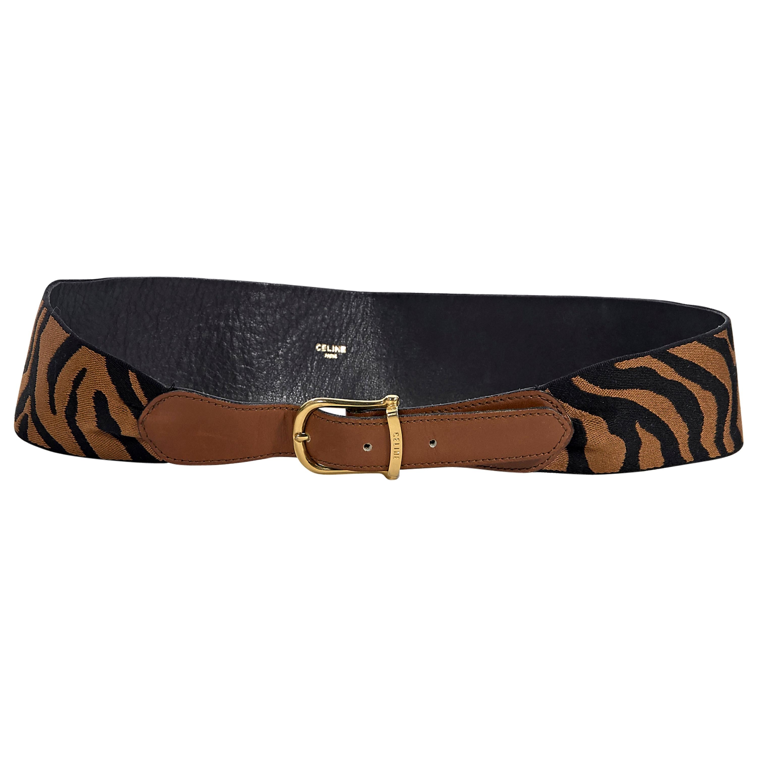 Brown and Black Celine Animal-Print Wide Belt at 1stDibs