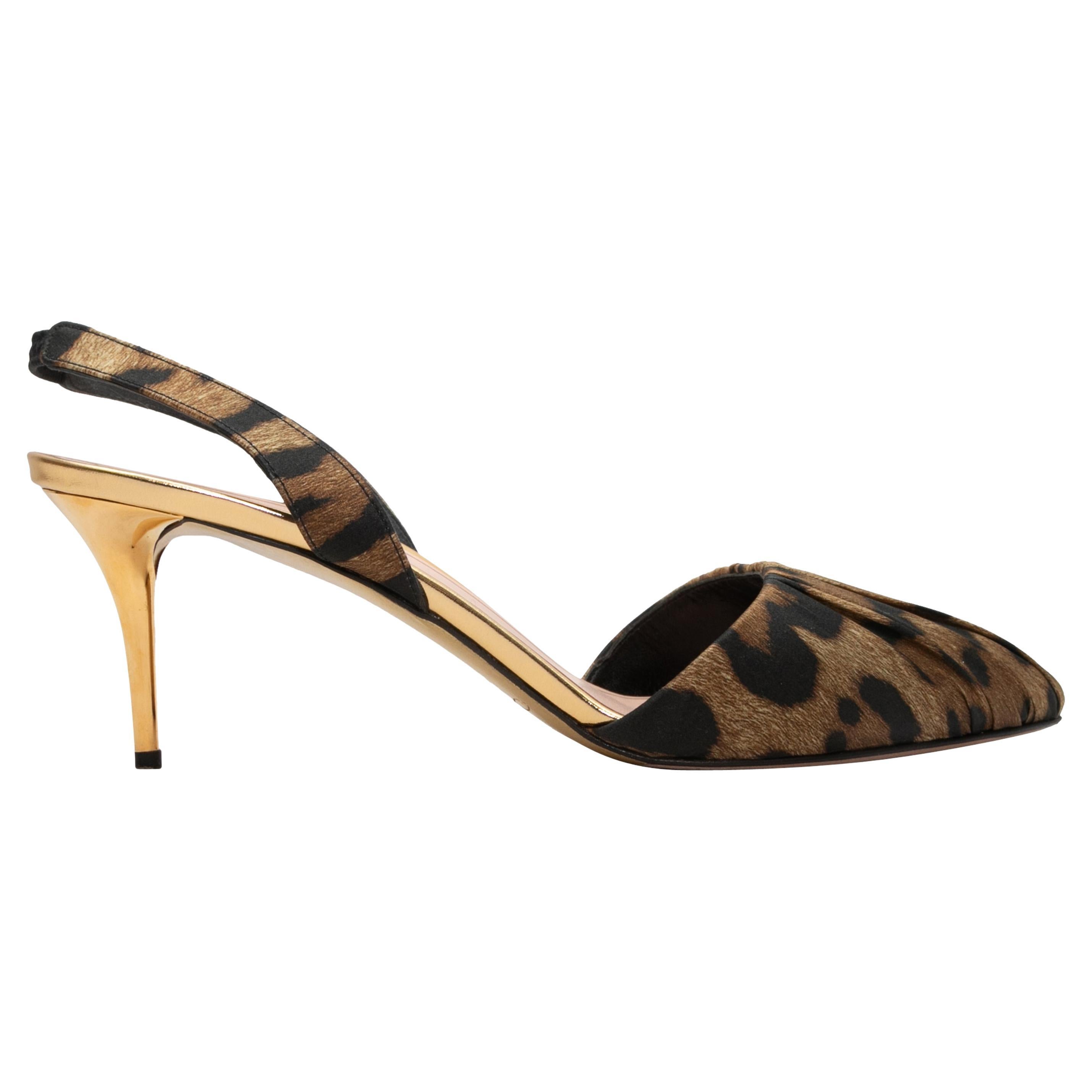 Brown And Black Oscar De La Renta Leopard Print Slingbacks Size 40 5