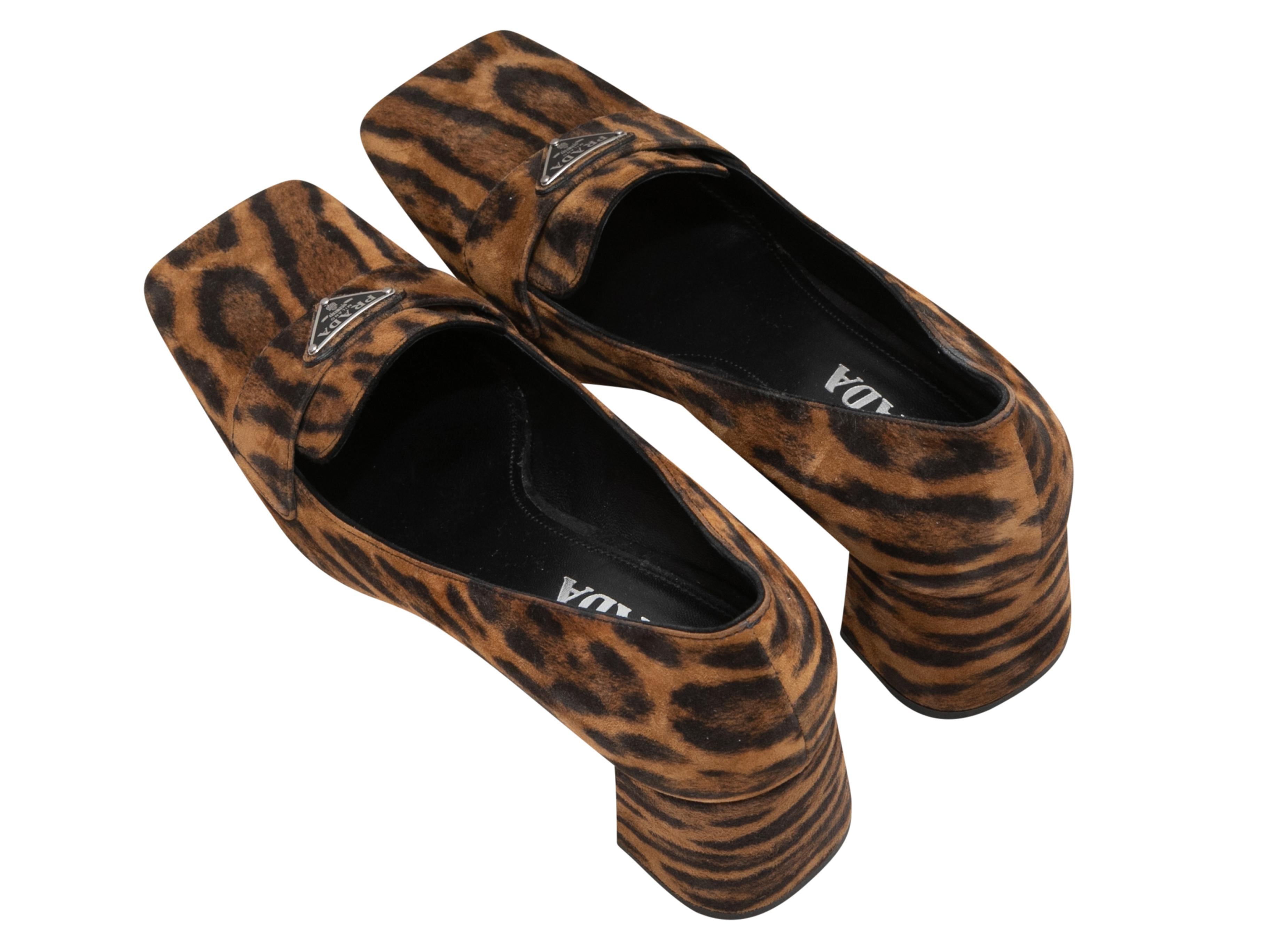 Brown and Black Prada Leopard Print Square-Toe Loafers For Sale at 1stDibs