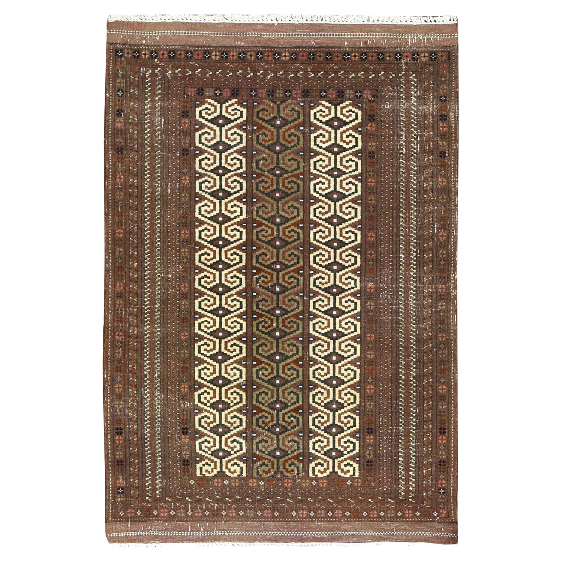 Bisque Brown Vintage Persian Shiraz Worn Down Pure Wool Hand Knotted ...