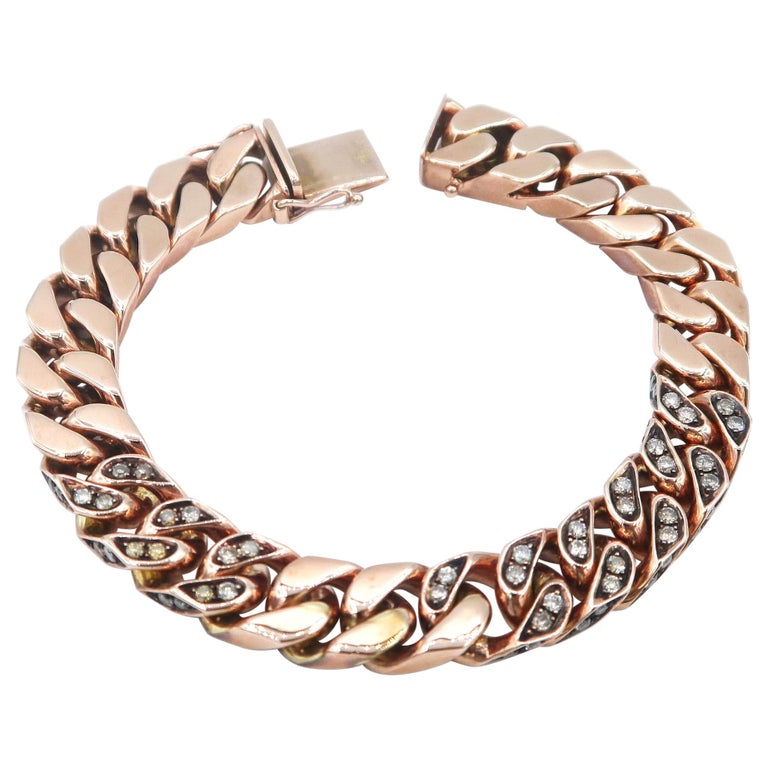 Brown Champagne Diamond Chain Link 18 Karat Rose Gold Bracelet For Sale ...