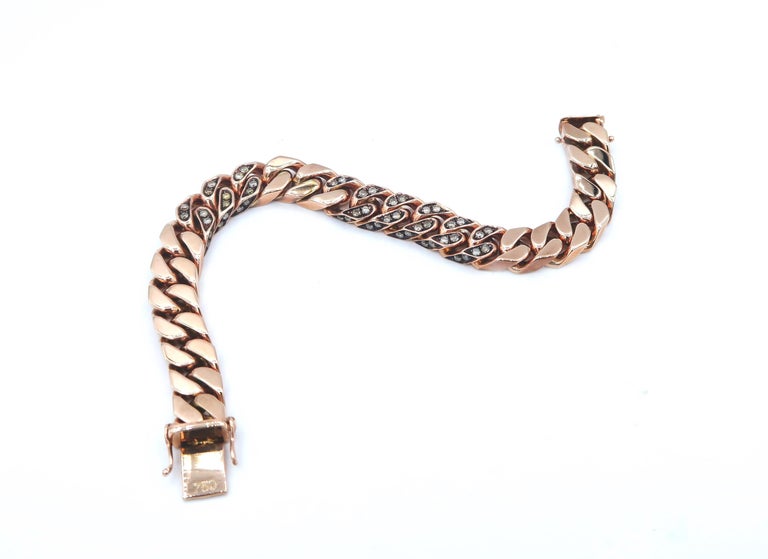 Brown Champagne Diamond Chain Link 18 Karat Rose Gold Bracelet For Sale ...