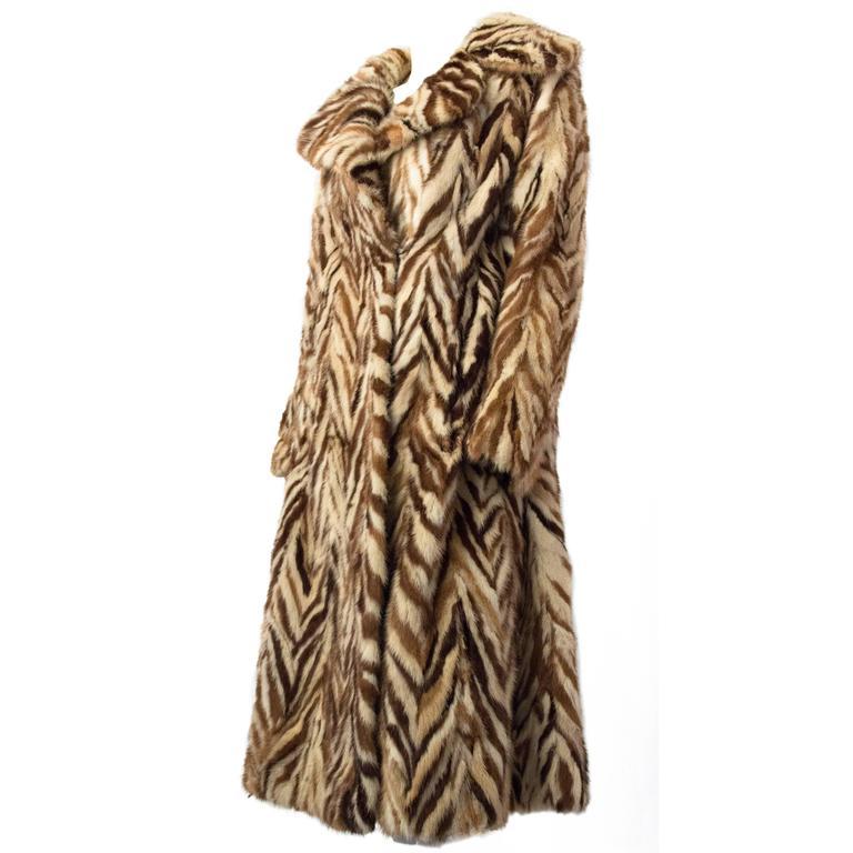 Brown and Cream Full-Length Mink Fur Coat at 1stDibs