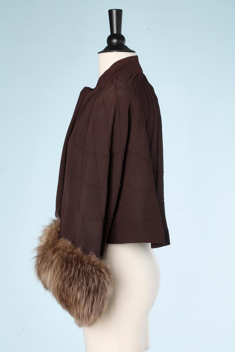 Brown crepe cape with sleeves and furs Worth For Sale at 1stDibs