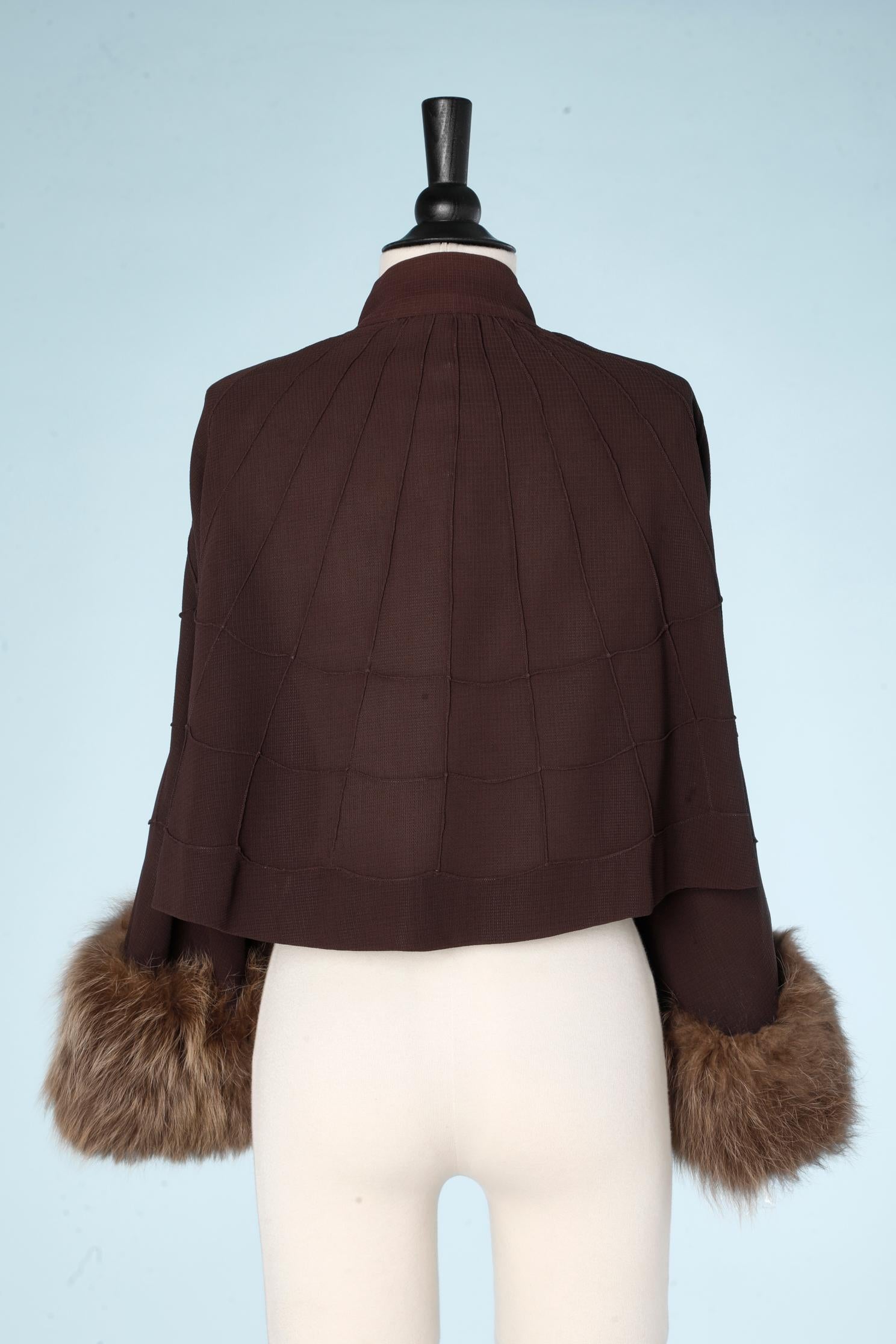 Brown crepe cape with sleeves and furs Worth For Sale at 1stDibs