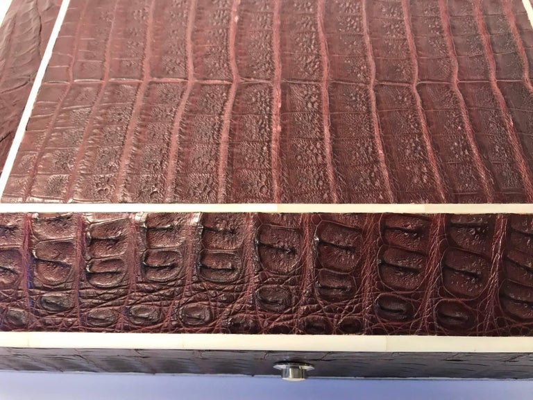 Genuine Brown Crocodile Box with Bone Inlay For Sale at 1stDibs
