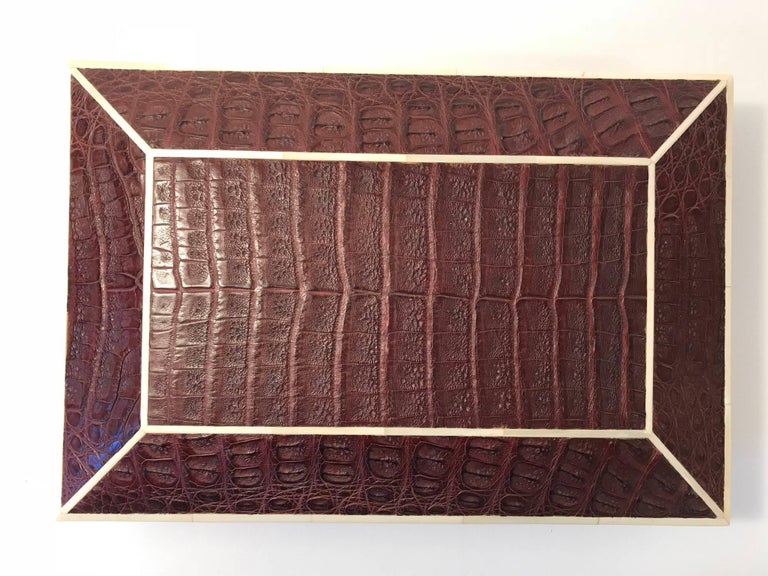 Genuine Brown Crocodile Box with Bone Inlay For Sale at 1stDibs