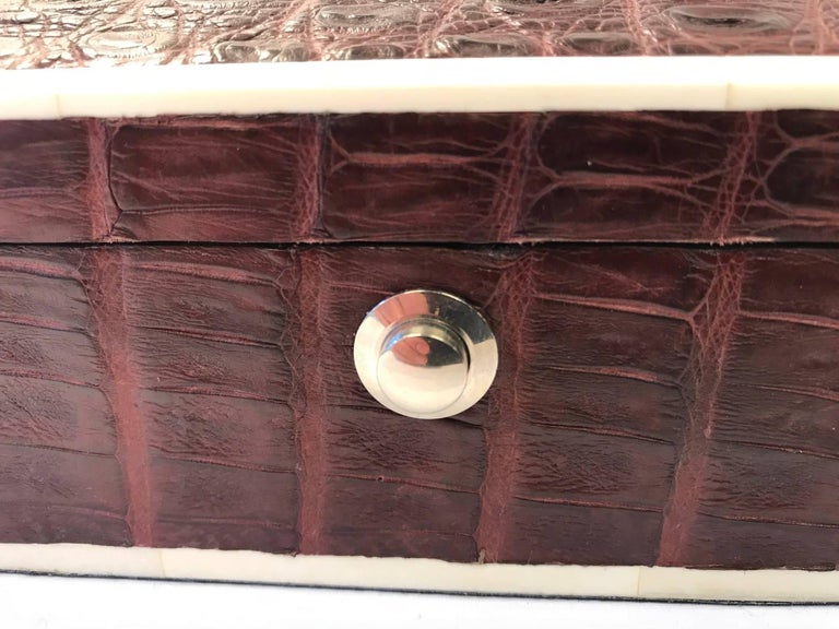 Genuine Brown Crocodile Box with Bone Inlay For Sale at 1stDibs