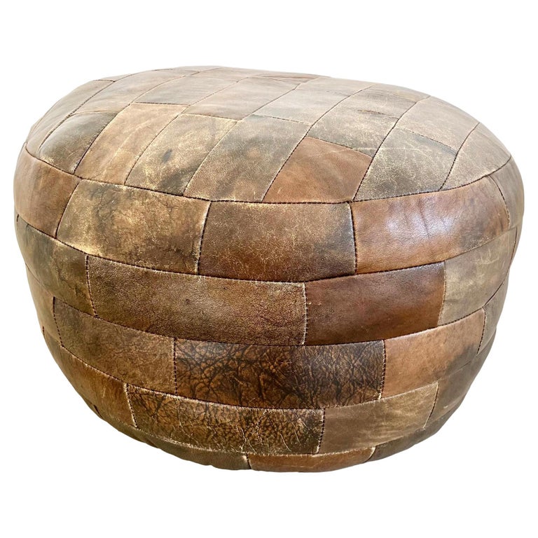 Brown De Sede Patchwork Leather Pouffe, 1960s Switzerland For Sale at ...