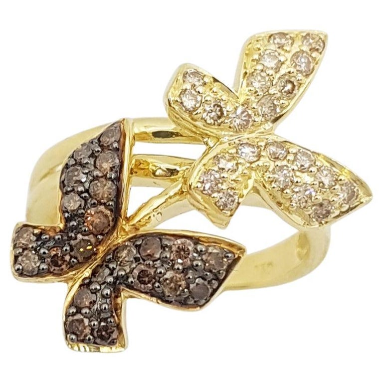 Brown Diamond Butterfly Ring Set in 18k Gold Settings For Sale at 1stDibs