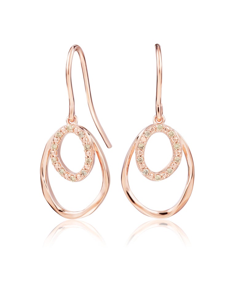 Brown Diamond Double Circle Rose Gold Sterling Silver Dangle Earring ...