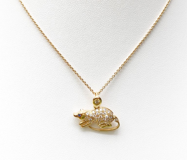 Brown Diamond with Blue Sapphire Rat Chinese Zodiac Pendant in 18 Karat ...