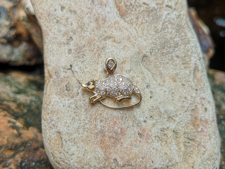 Brown Diamond with Blue Sapphire Rat Chinese Zodiac Pendant in 18 Karat ...
