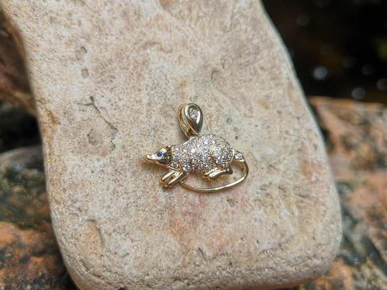 Brown Diamond with Blue Sapphire Rat Chinese Zodiac Pendant in 18 Karat ...
