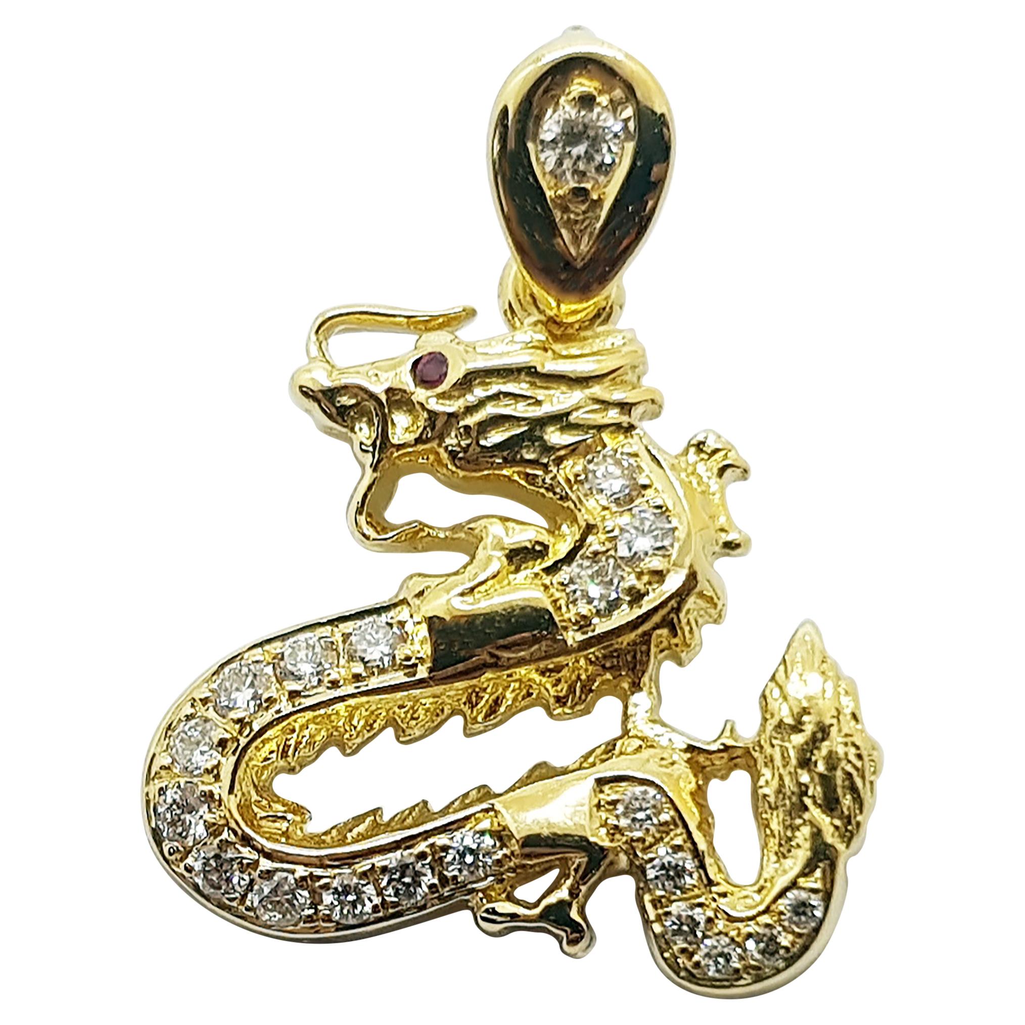 Brown Diamond with Ruby Goat Chinese Zodiac Pendant Set in 18 Karat ...