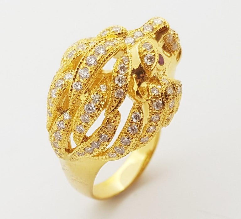 Brown Diamond with Ruby Lion Ring Set in 18 Karat Gold Setting For Sale ...