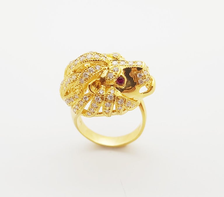 Brown Diamond with Ruby Lion Ring Set in 18 Karat Gold Setting For Sale ...