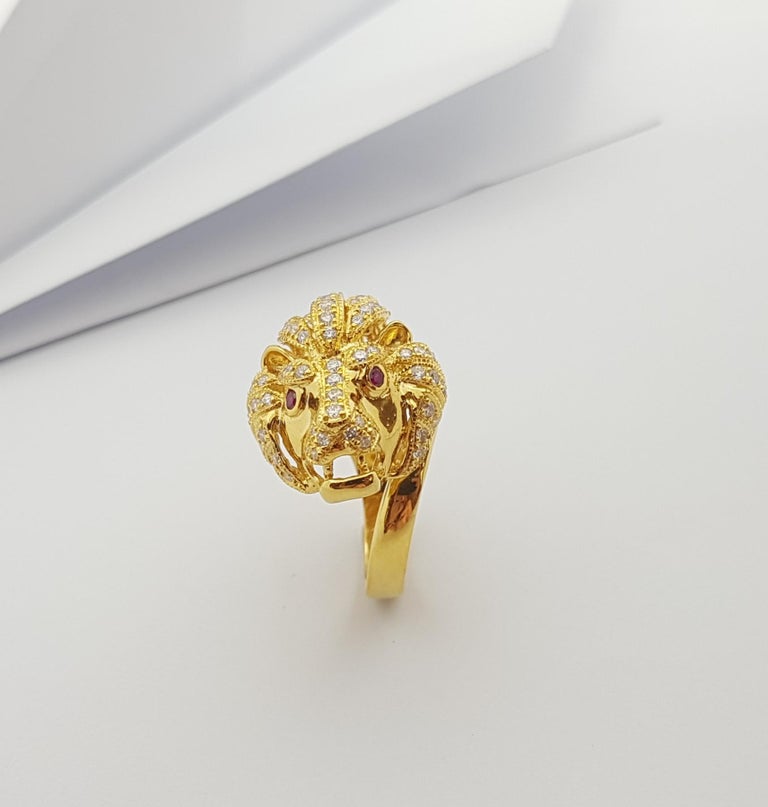 Brown Diamond with Ruby Lion Ring Set in 18 Karat Gold Setting For Sale ...