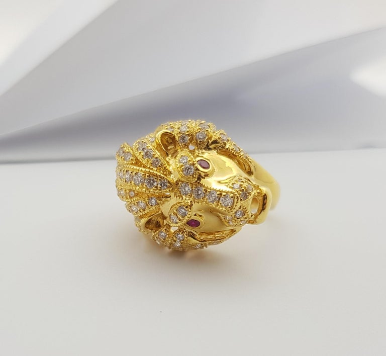 Brown Diamond with Ruby Lion Ring Set in 18 Karat Gold Setting For Sale ...