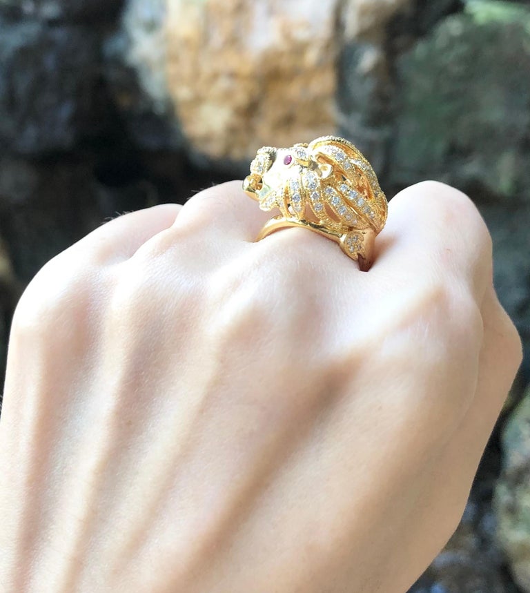 Brown Diamond with Ruby Lion Ring Set in 18 Karat Gold Setting For Sale ...