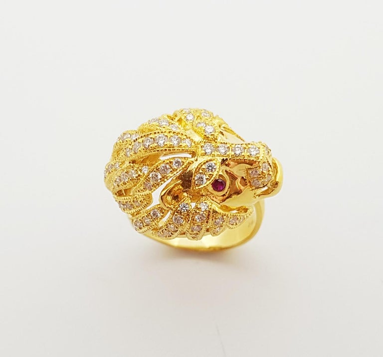 Brown Diamond with Ruby Lion Ring Set in 18 Karat Gold Setting For Sale ...