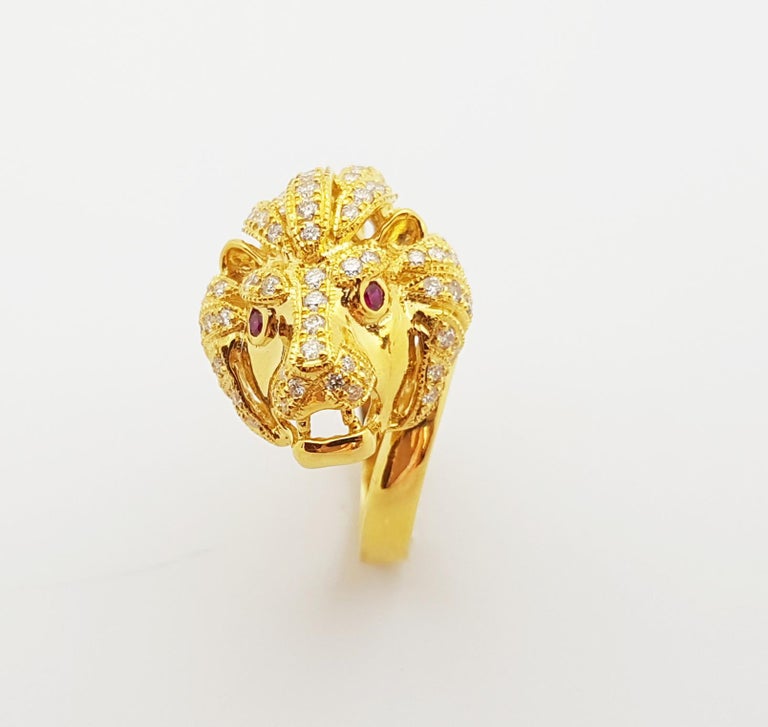 Brown Diamond with Ruby Lion Ring Set in 18 Karat Gold Setting For Sale ...