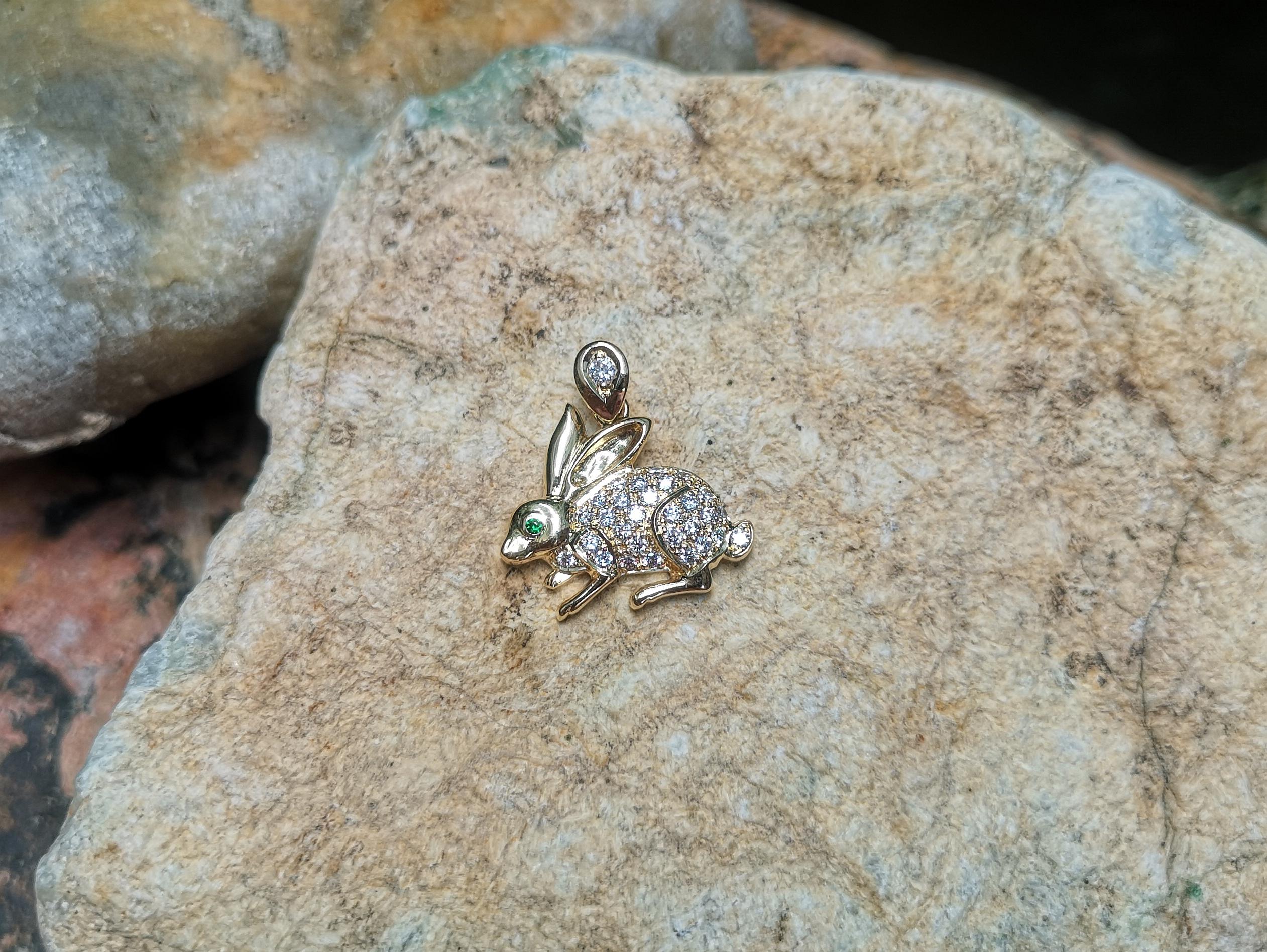 Brown Diamond with Tsavorite Rabbit Chinese Zodiac Pendant Set in 18 ...