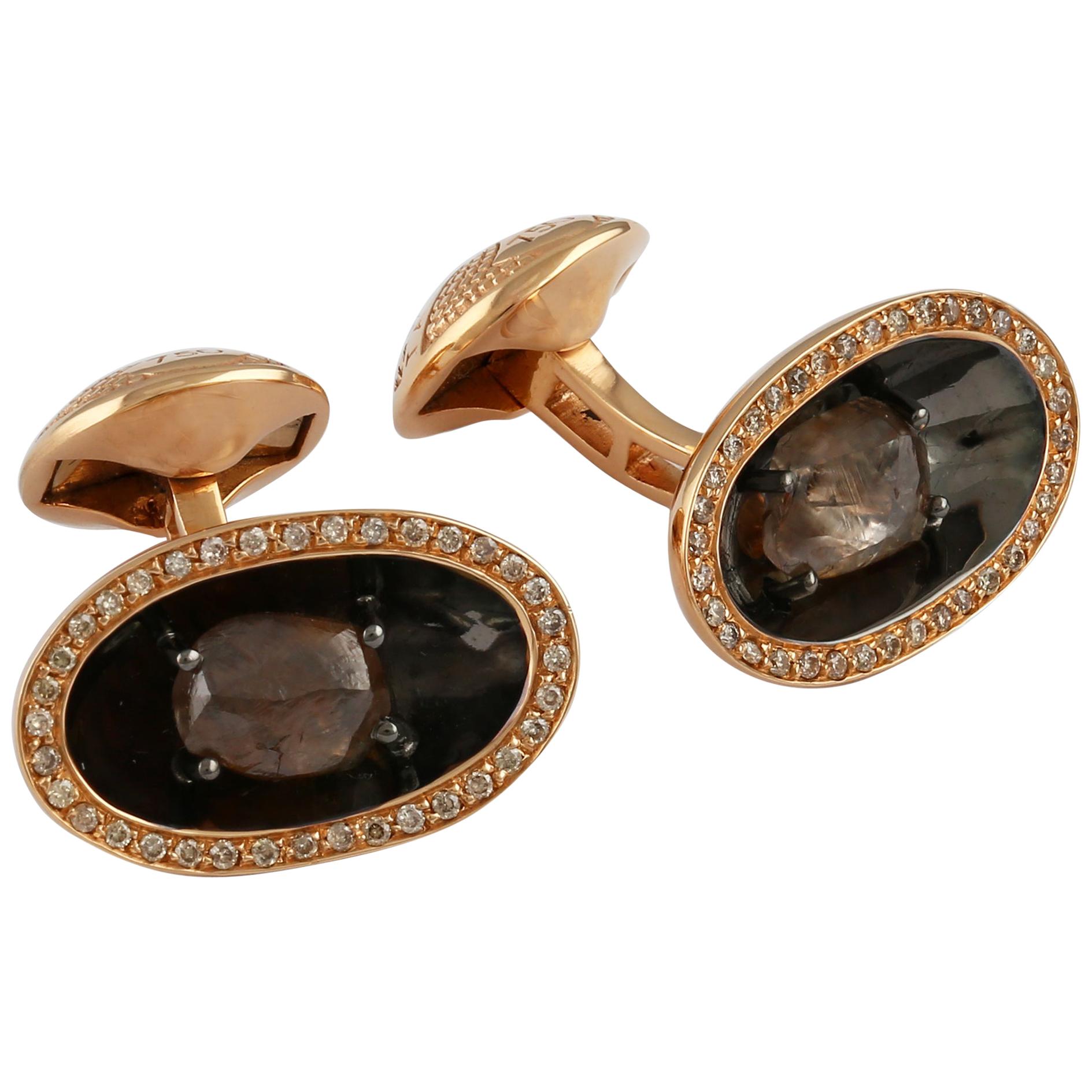 18 Karat Gold Rose Cut Diamond and Ruby Cufflinks For Sale at 1stDibs ...