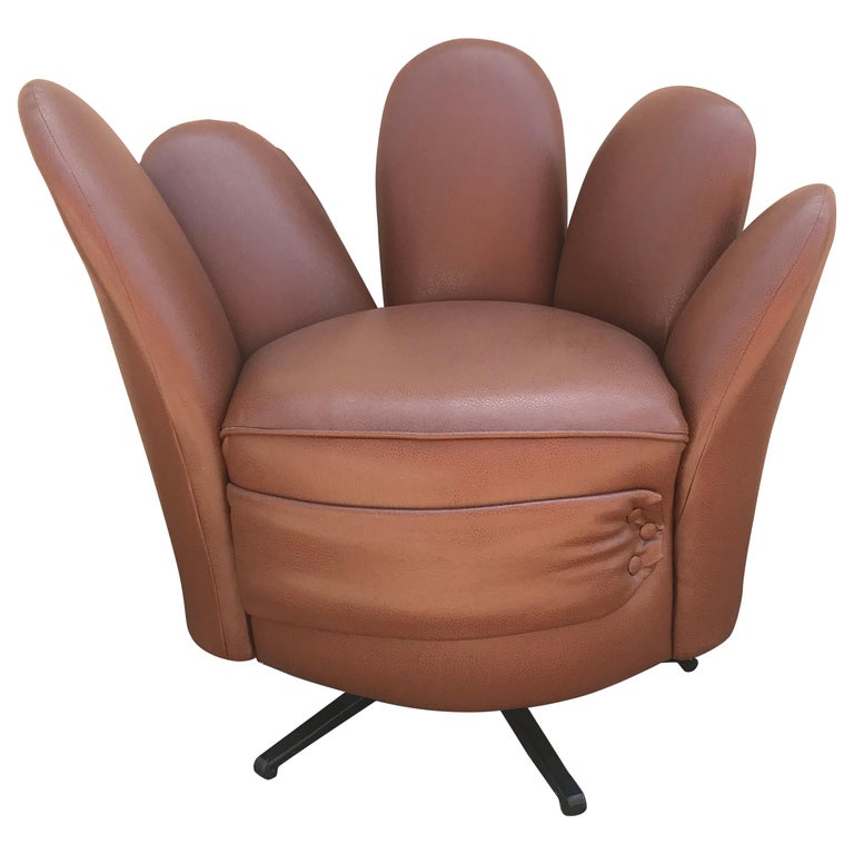 Brown Faux-Ostrich Swivel Hand Chair at 1stDibs | leather swivel hand chair