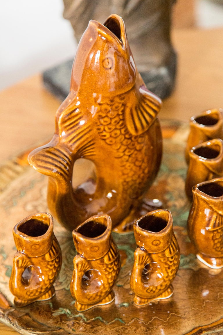 Brown Fish Glass Decanter and Glasses, 20th Century, Europe, 1960s For ...