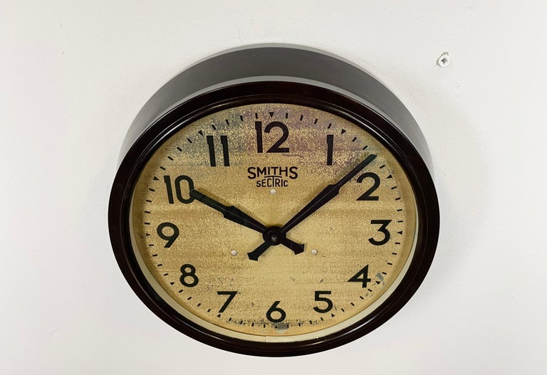Brown Industrial Bakelite Wall Clock from Smith Sectric, 1930s at 1stDibs
