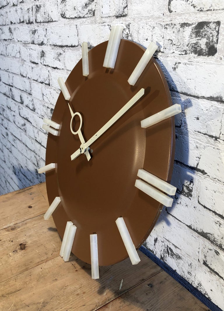 Brown Industrial Office Wall Clock from Pragotron, 1970s at 1stDibs