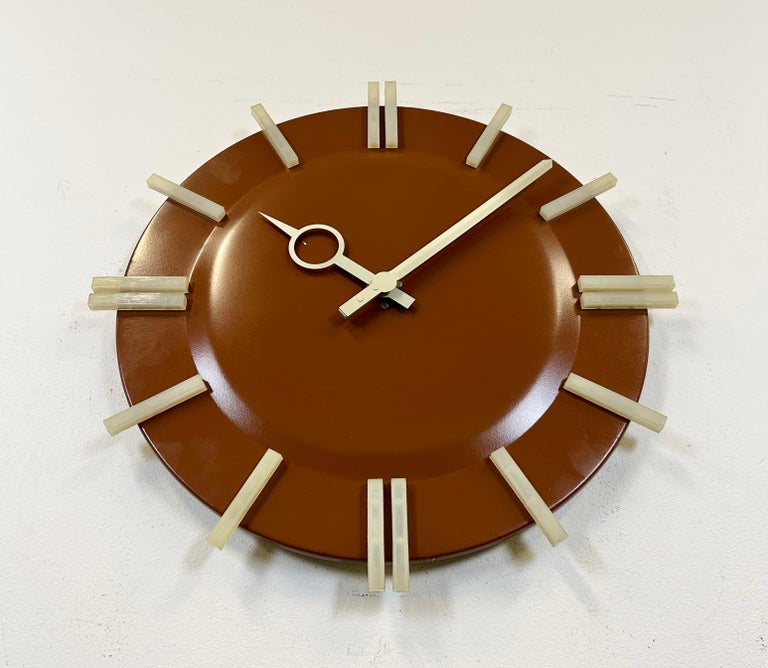 Brown Industrial Office Wall Clock from Pragotron, 1970s For Sale at ...