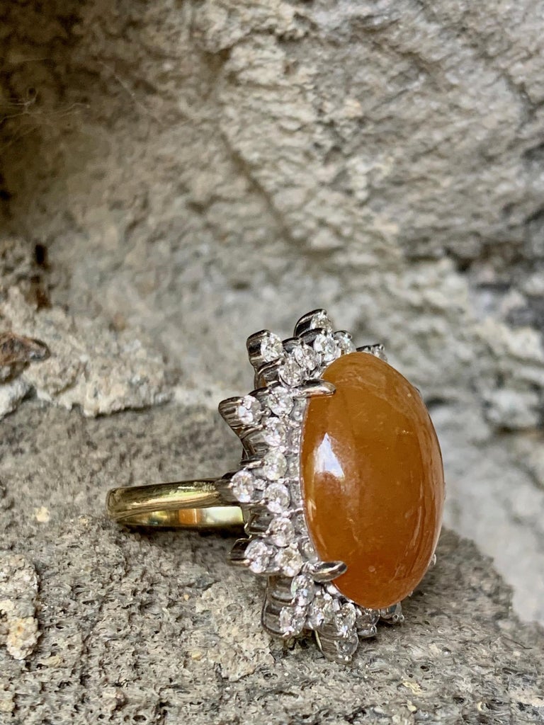 Brown Jade Oval Cabochon and Diamond 14 Karat Yellow and White Gold ...