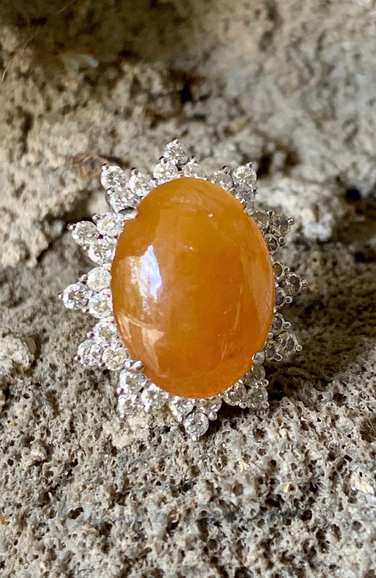 Brown Jade Oval Cabochon and Diamond 14 Karat Yellow and White Gold ...