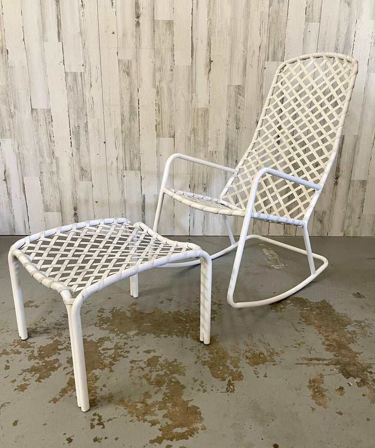 Brown Jordan "Tamiami" Woven Rocking Chair and Ottoman For Sale at 1stDibs