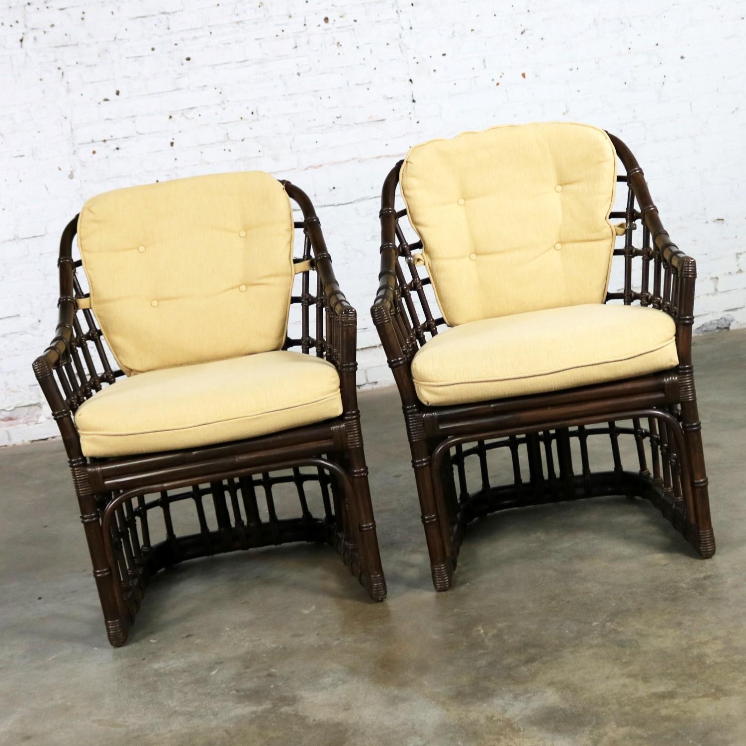 Brown Jordan Windowpane Dark Brown Rattan Lounge Chairs with Straw ...